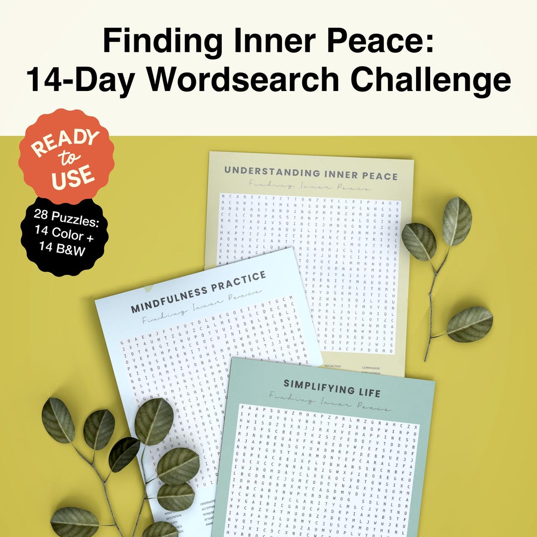 Finding Inner Peace 14 Word Search Puzzles Printable Classroom and ...