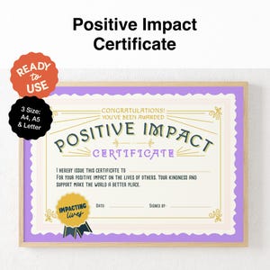 Certificate of Achievement for Positive Impact Award for Kindness and ...