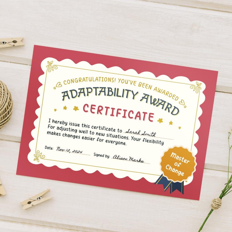 Adaptability Award | Kids Certificate of Achievement for Adjusting to ...