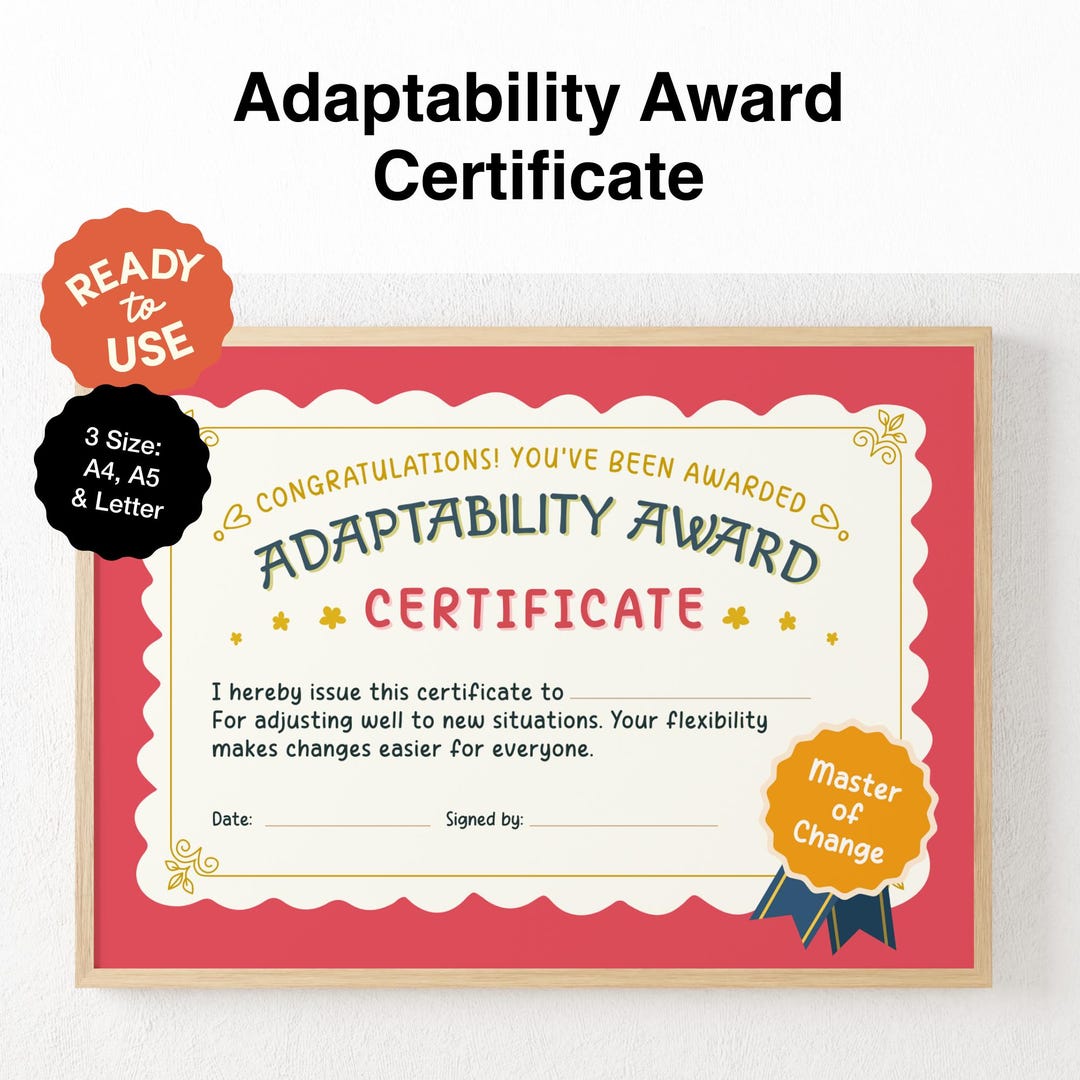 Adaptability Award | Kids Certificate of Achievement for Adjusting to ...