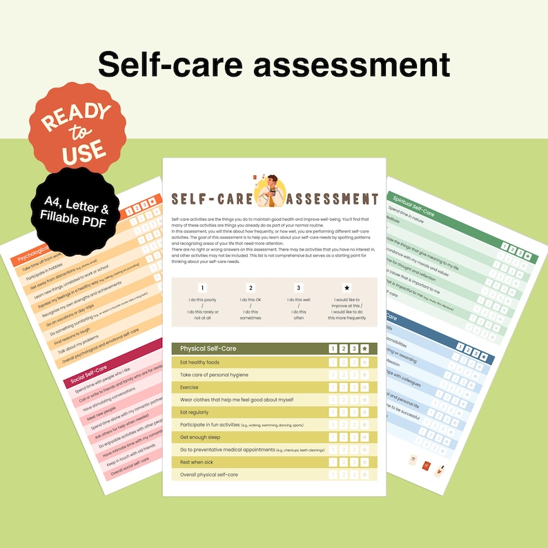 Self-care Assessment Worksheet | Wellness Tool for CBT Therapy ...