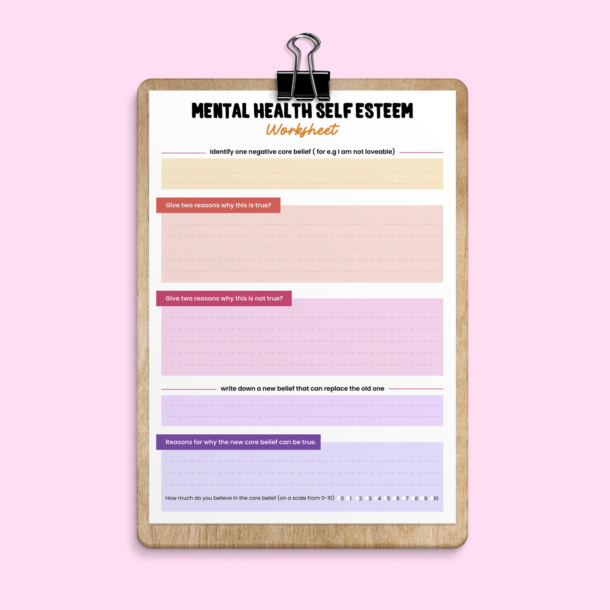 Mental Health Self-esteem Worksheet | Printable & Fillable CBT Resource ...