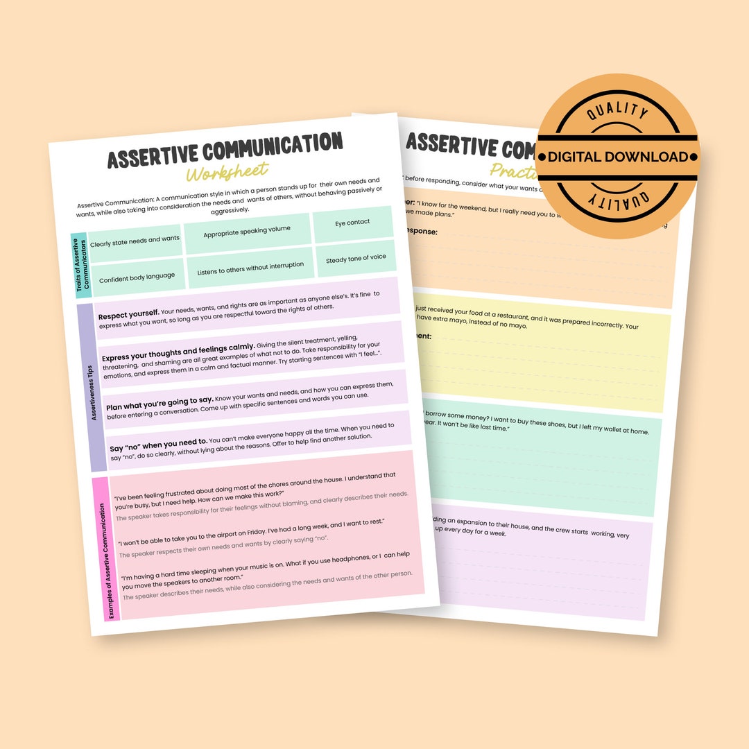 Assertive Communication Worksheet: Fillable, Instant Download ...