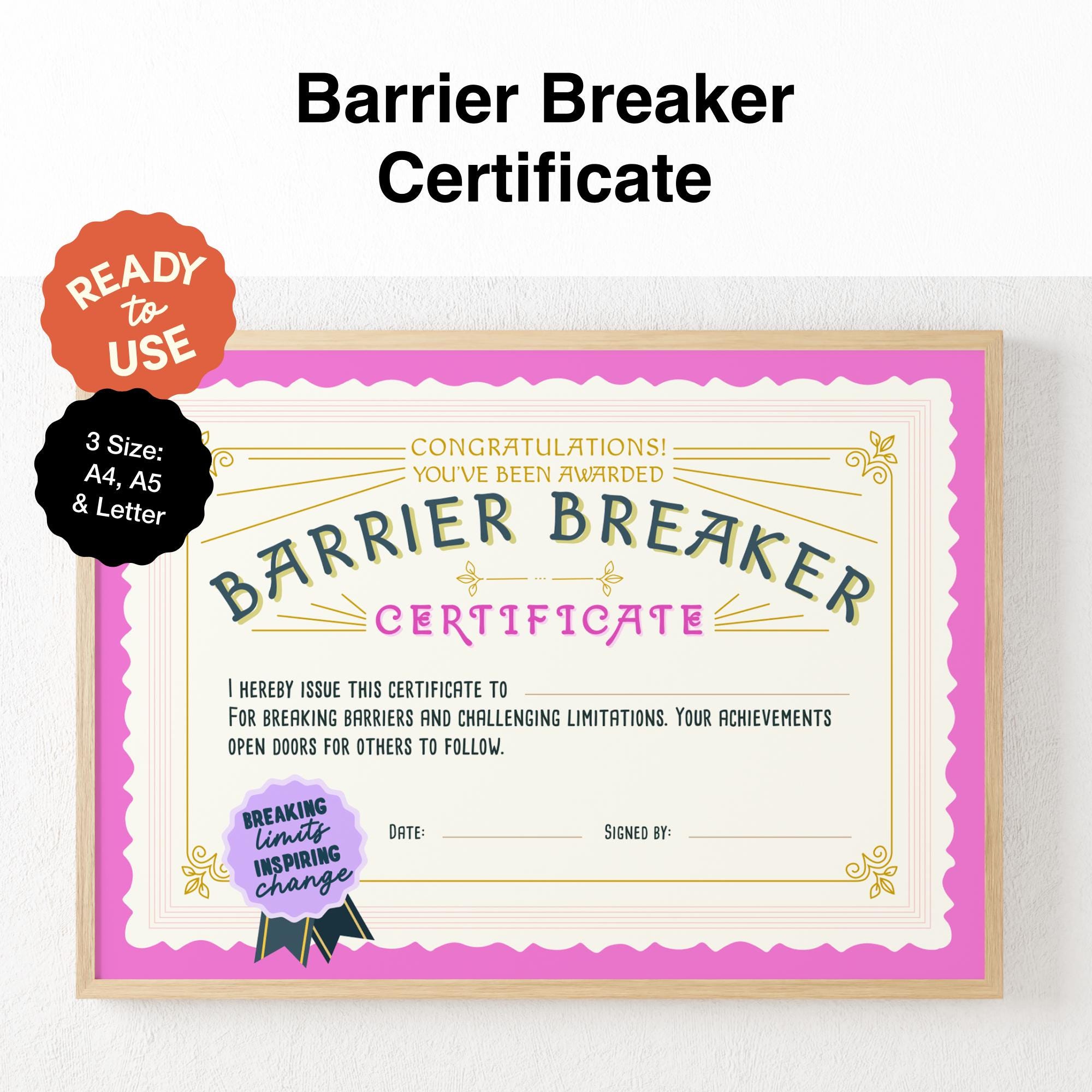 Barrier Breaker Certificate of Achievement Instant Download and ...