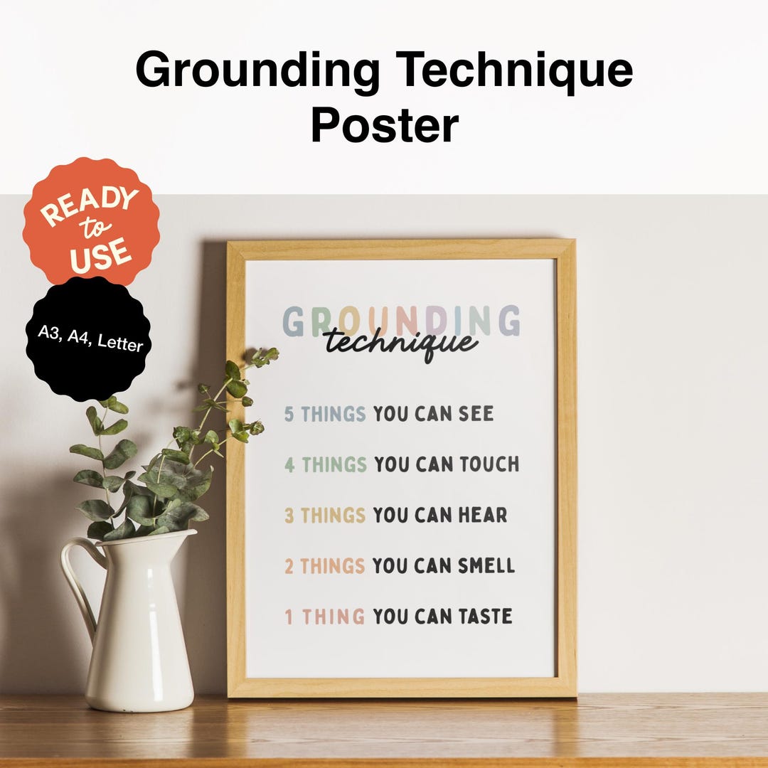 5-4-3-2-1 Grounding Technique Poster | Mindfulness Wall Art for Stress ...
