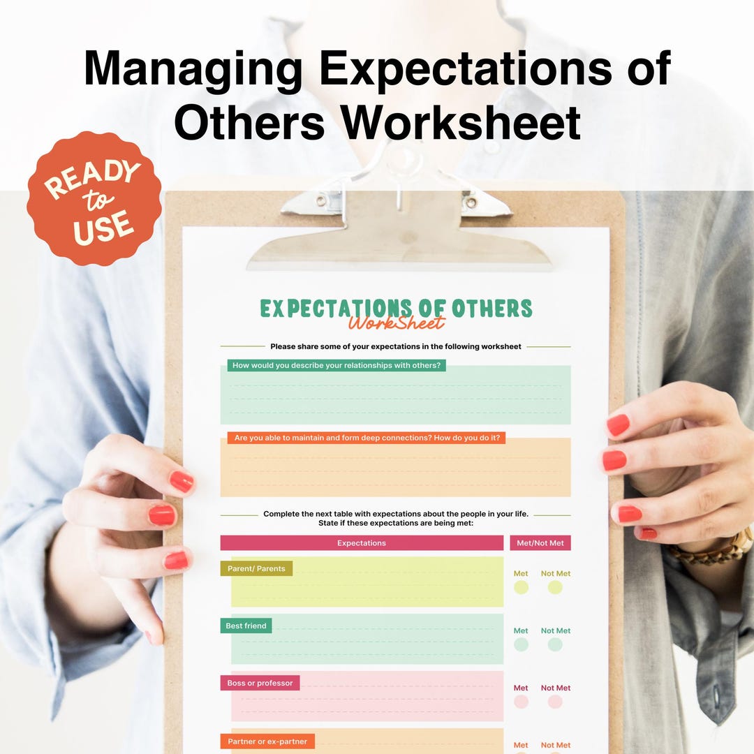 Managing Expectations Worksheet: CBT Therapy, Relationships (printable ...