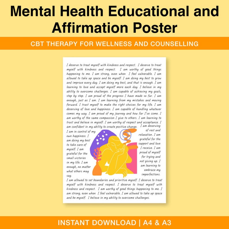 Positive Affirmation Poster: Instant Download & Printable Handout - CBT ...