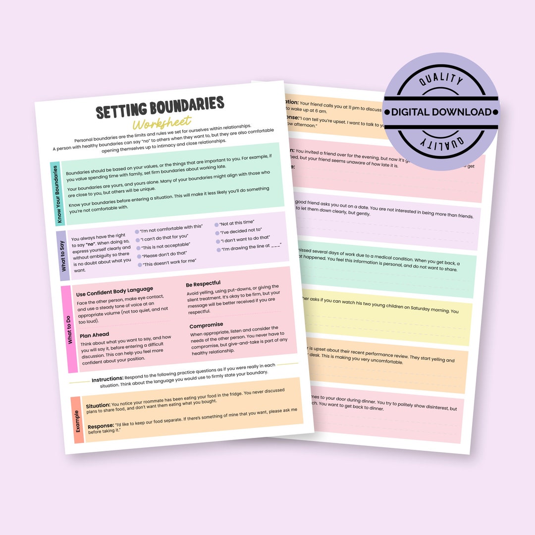 Setting Boundaries Worksheet: Fillable, Instant Download & Printable ...