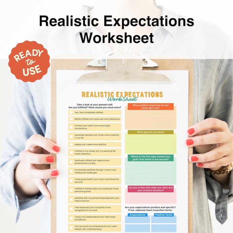 Realistic Expectations Worksheet | Fillable CBT Therapy Tool for Mental ...