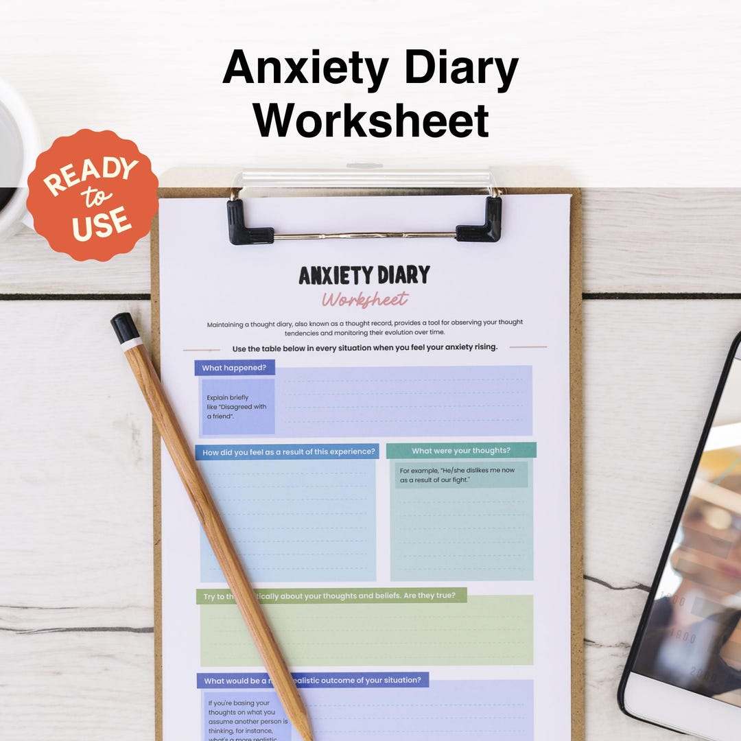 Anxiety Diary Worksheet: Fillable, Instant Download & Printable ...