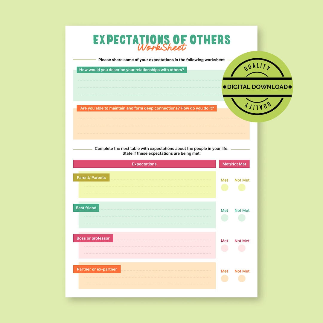 Managing Expectations of Others Worksheet: Fillable, Instant Download ...