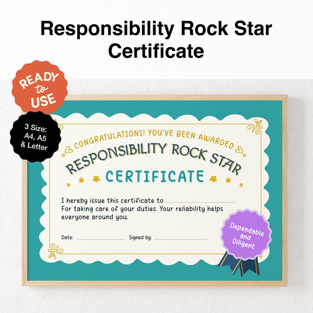 Responsibility Rock Star Certificate of Achievement | Classroom Award ...