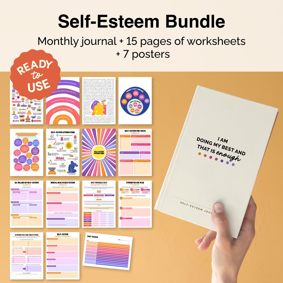 23 Self-esteem Worksheets Printable Bundle (65 Pages) for Personal ...
