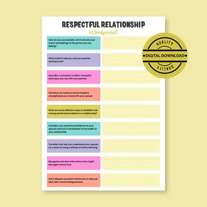 Respectful Relationship Worksheet: Fillable, Instant Download ...