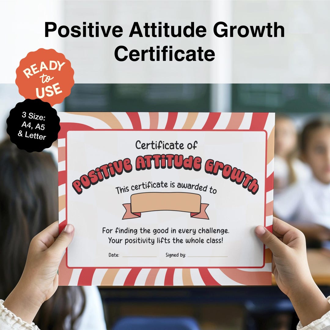 Positive Attitude Growth Certificate of Achievement | Improved Mindset ...