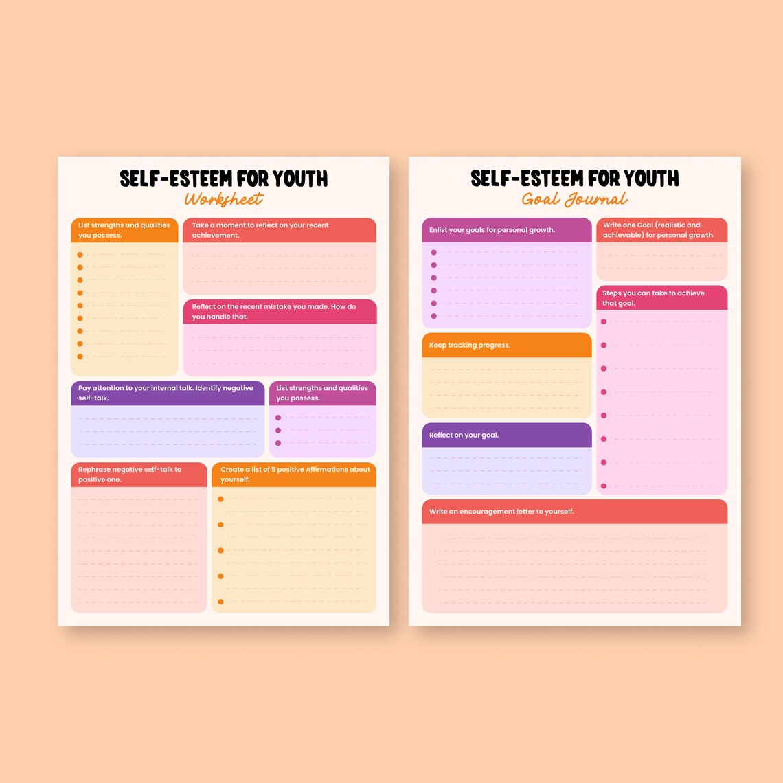 Self-esteem Worksheet for Youth: CBT Therapy Tool (printable & Fillable ...
