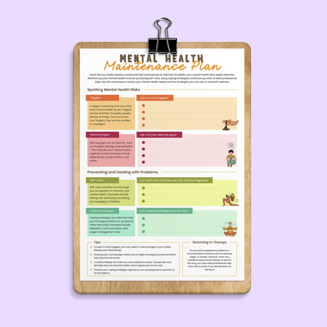 Mental Health Maintenance Plan Worksheet: CBT Therapy (printable ...