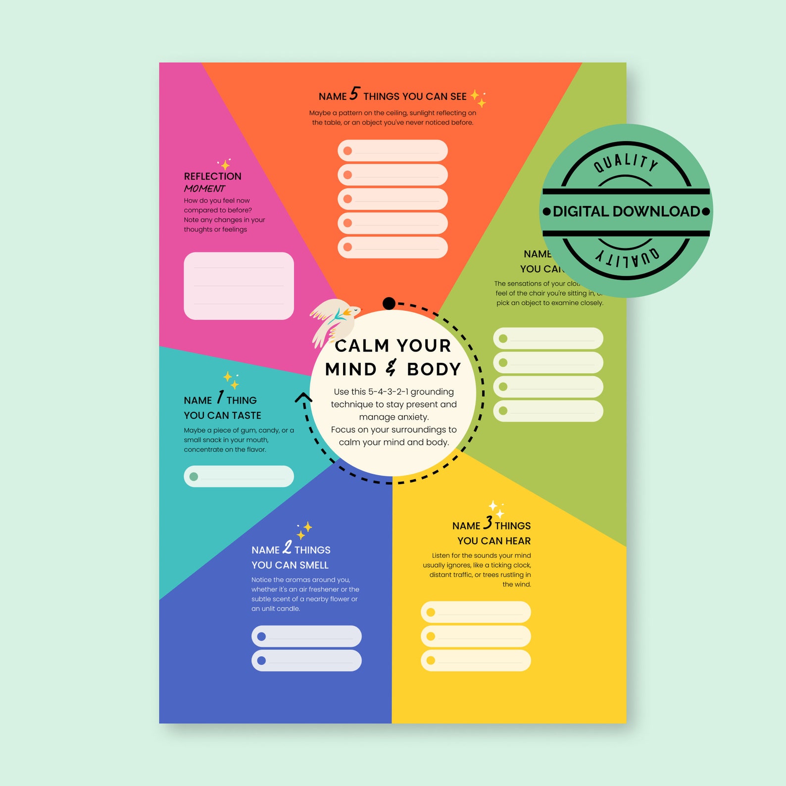 Grounding Techniques Worksheet | CBT Therapy Printable for Stress ...