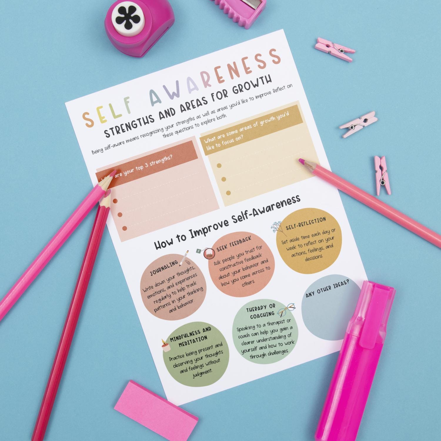 Self-awareness Worksheet: Strengths & Growth Reflection (printable PDF ...