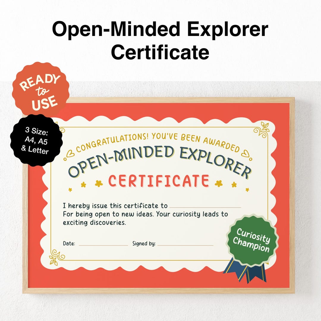 Open-minded Explorer Certificate of Achievement | Curiosity Award ...