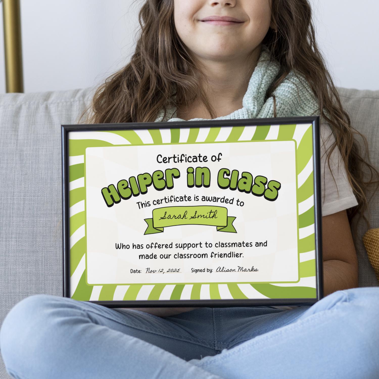 Helper in Class Certificate of Achievement | Student Kindness ...