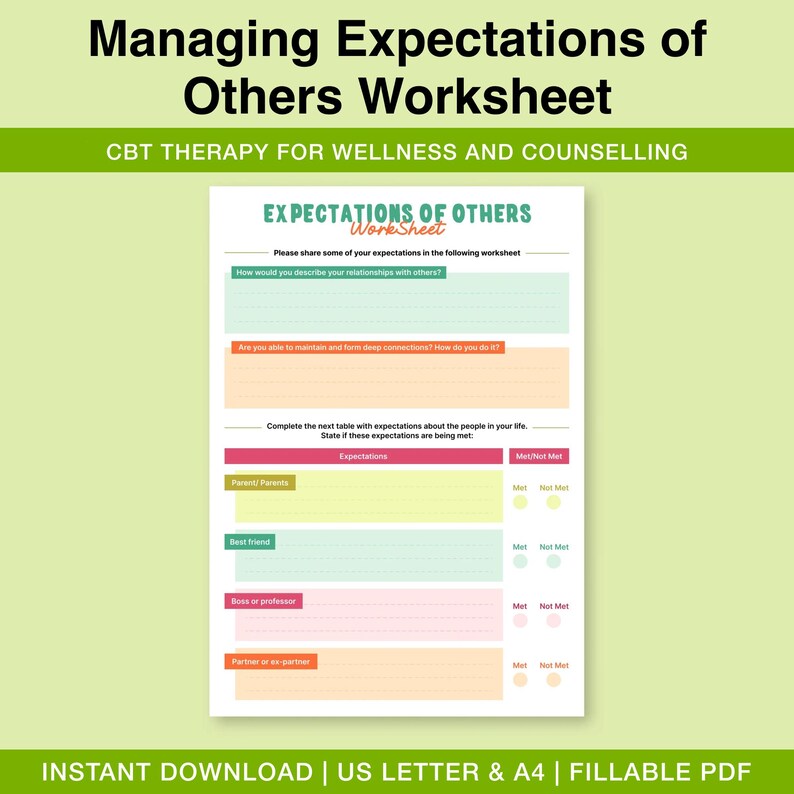 Managing Expectations of Others Worksheet Instant Download & Printable ...