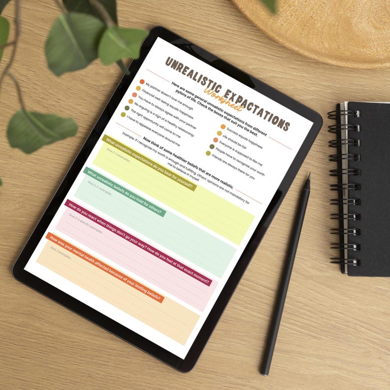 Unrealistic Expectations Worksheet | Printable Mental Health Activity ...