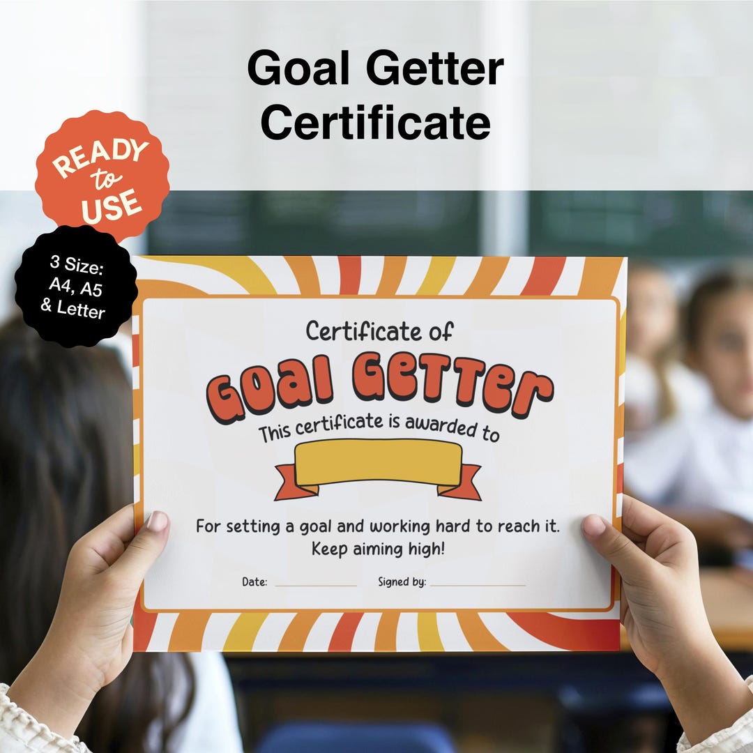 Goal Getter Certificate of Achievement | Hard Work & Determination ...
