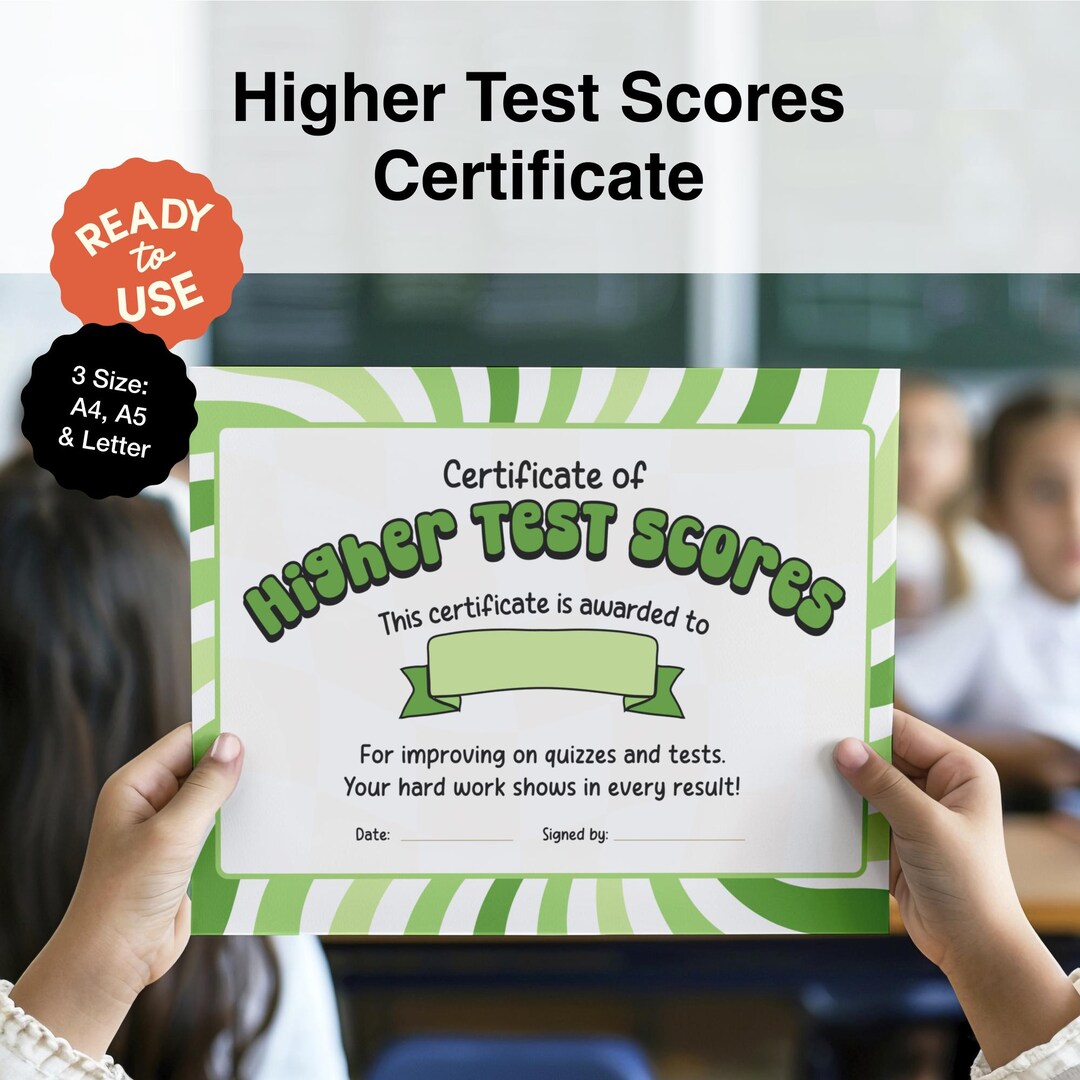 Higher Test Scores Certificate of Achievement | Student Progress ...