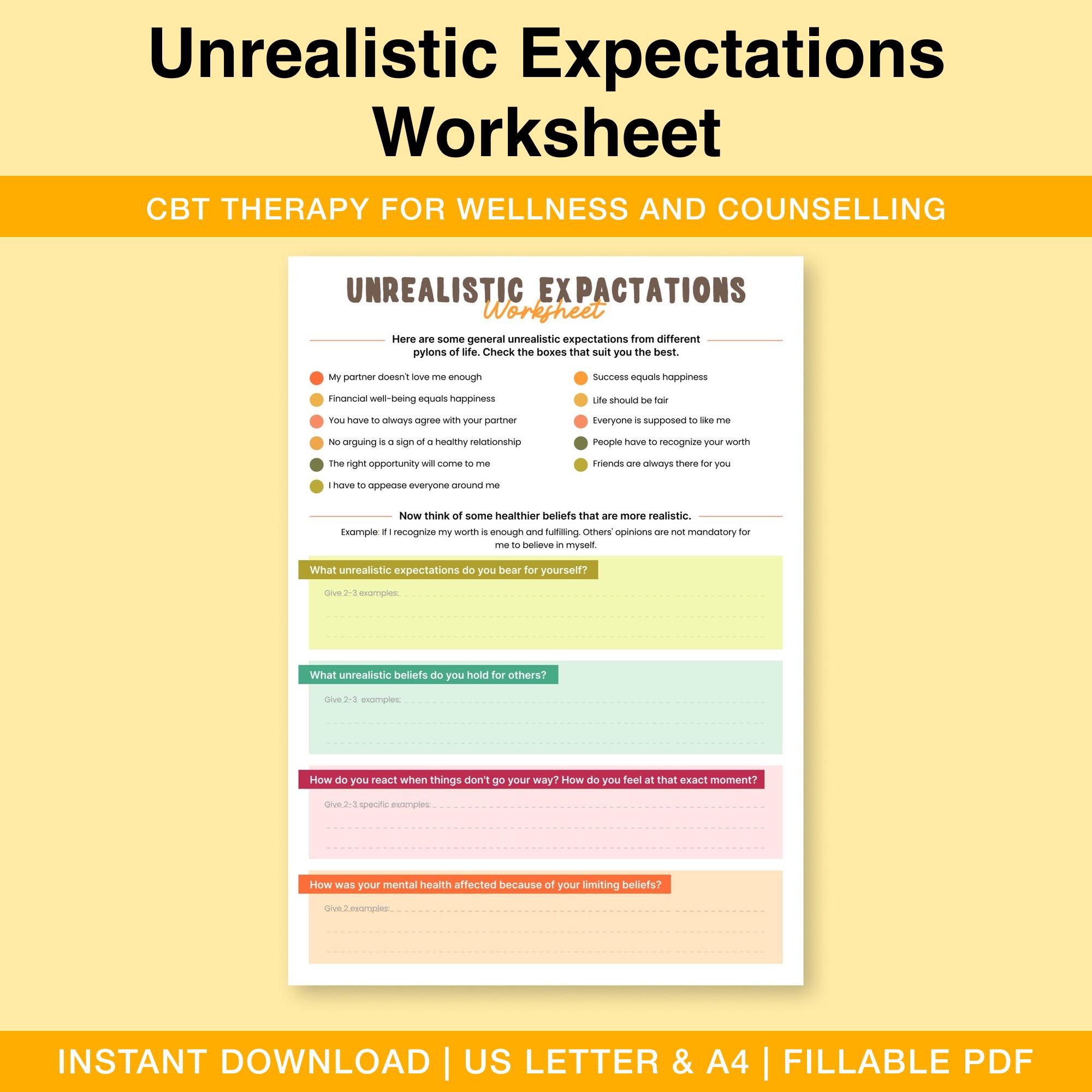 Unrealistic Expectations Worksheet | Printable Mental Health Activity ...