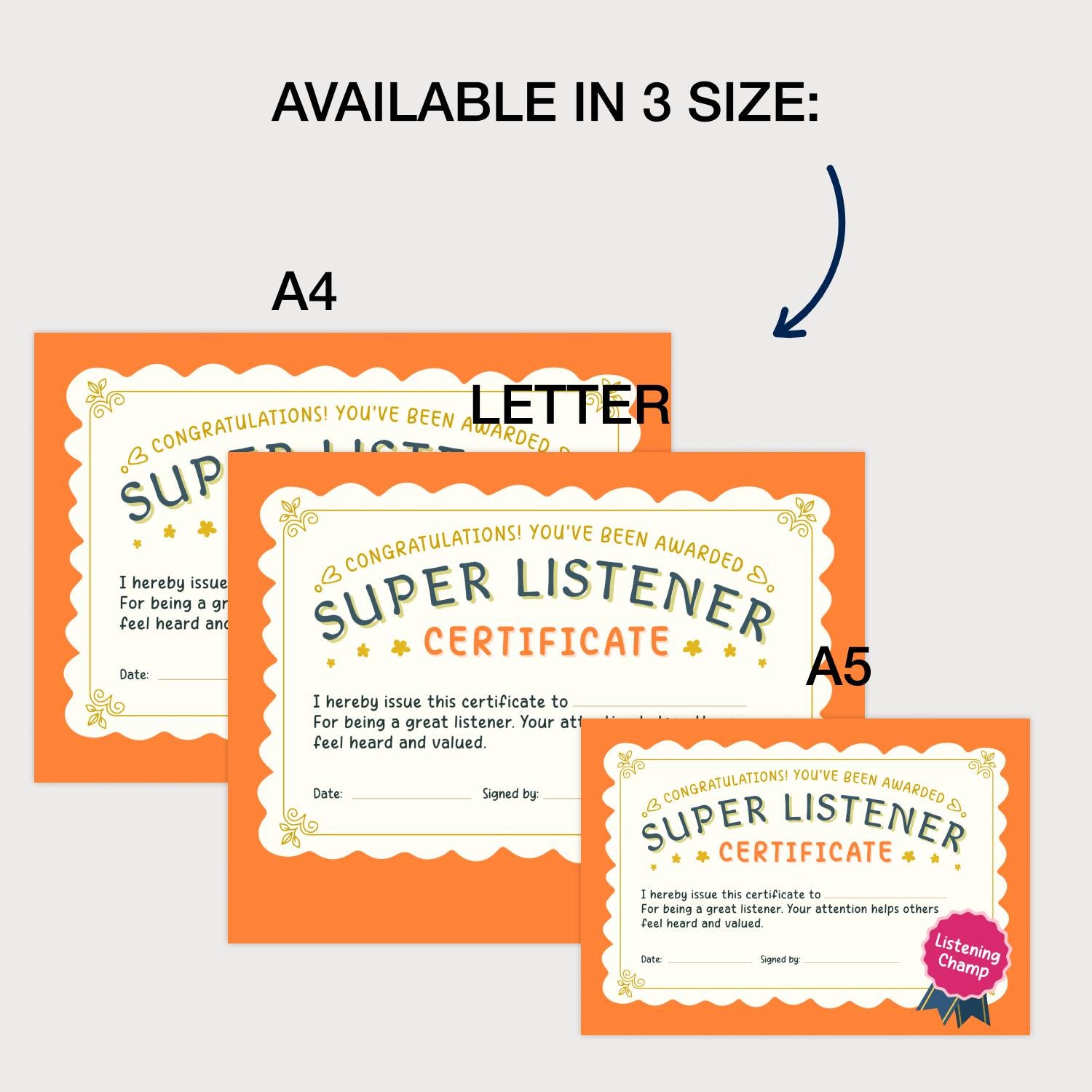 Super Listener Certificate of Achievement | Classroom Award | Instant ...