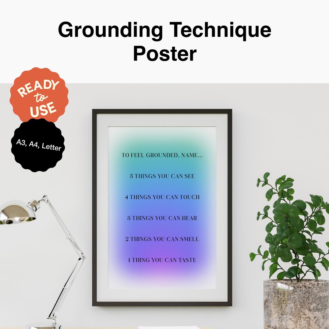 5-4-3-2-1 Grounding Technique Poster | Mindfulness Wall Art for Therapy ...