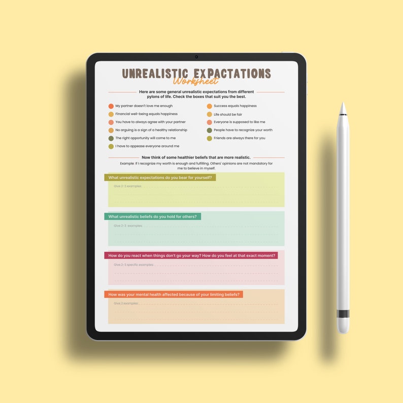 Unrealistic Expectations Worksheet | Printable Mental Health Activity ...