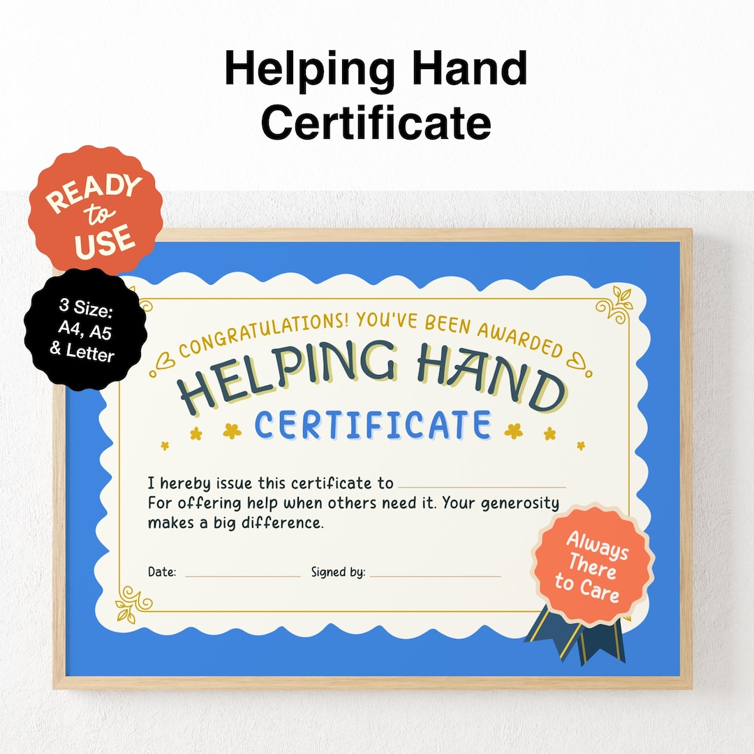 Helping Hand Certificate of Achievement | Generosity Award | Classroom ...