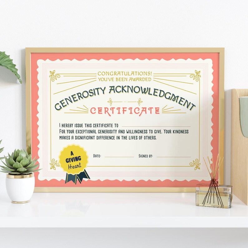 Certificate of Achievement for Generosity Acknowledgment | Kindness ...