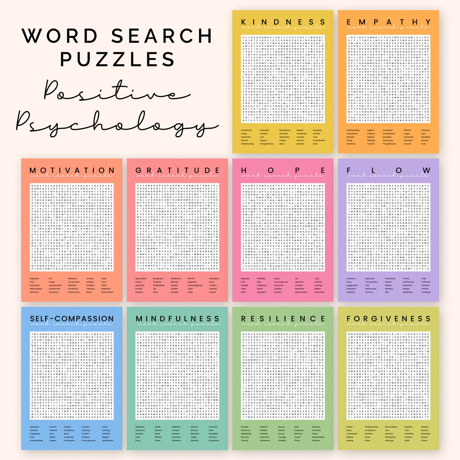 10 Word Search Puzzles for Positive Psychology | Instant Download ...