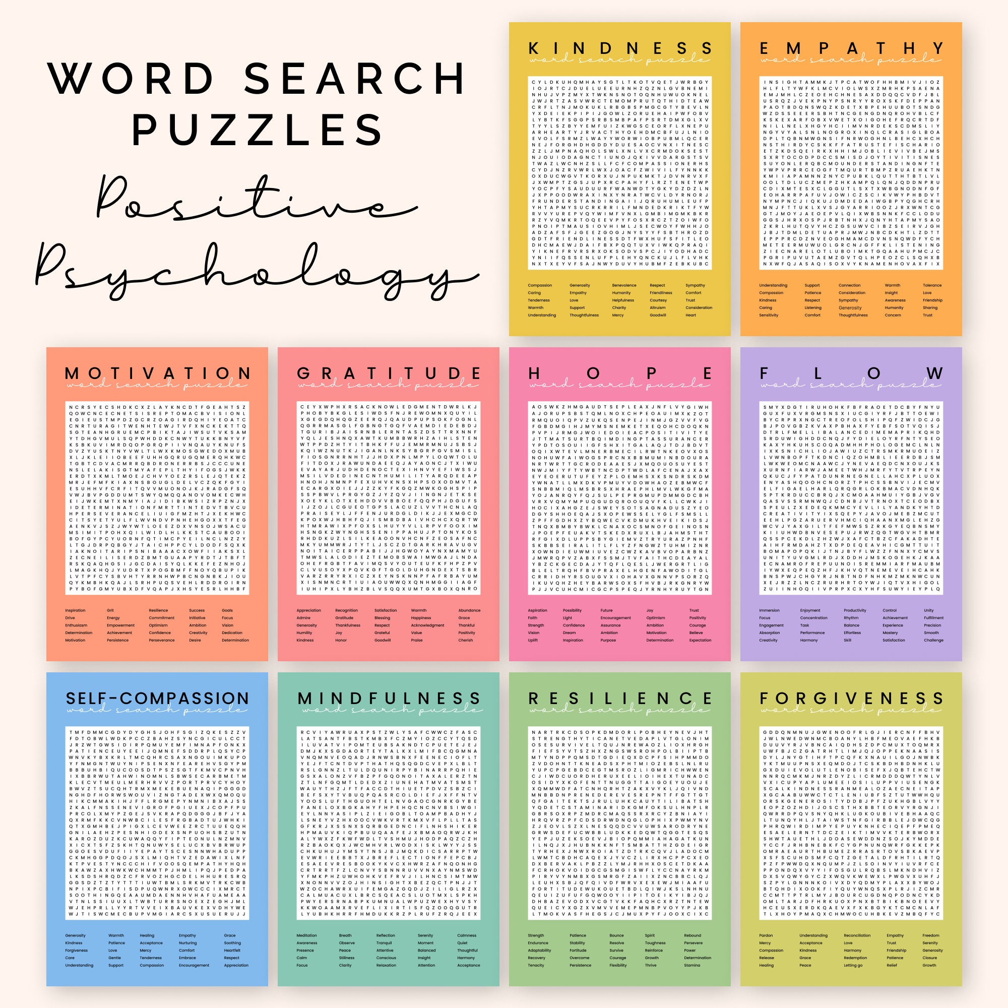 10 Word Search Puzzles for Positive Psychology | Instant Download ...