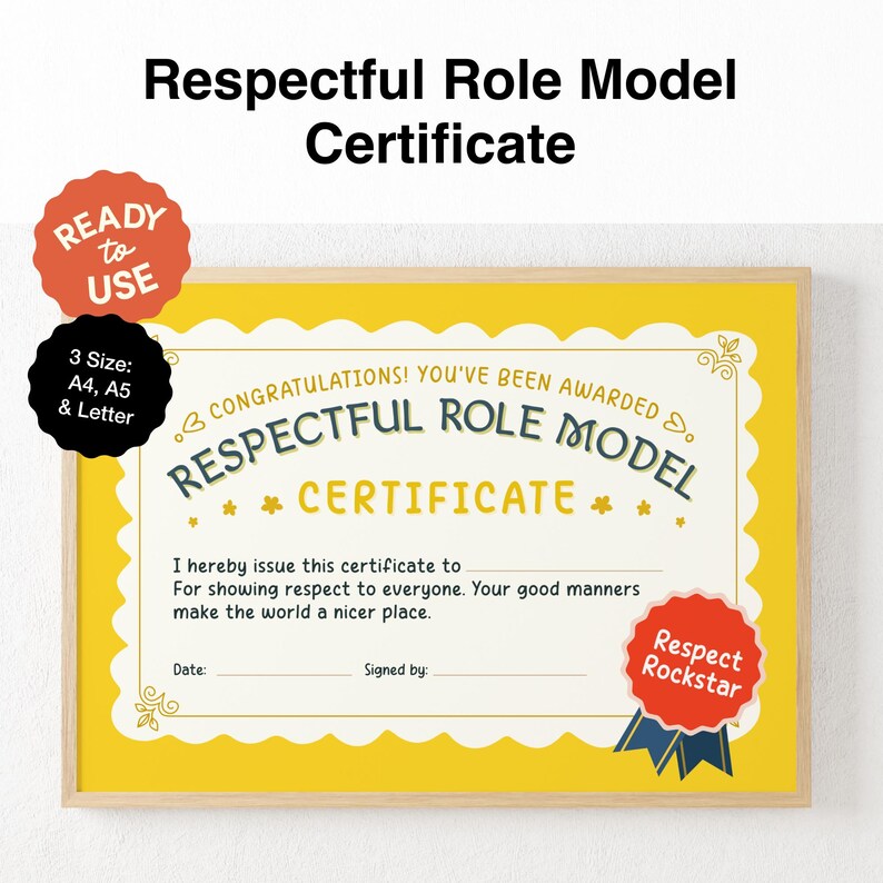 Respectful Role Model Certificate of Achievement Positive Behavior ...