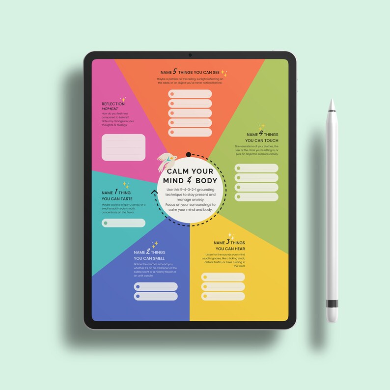 Grounding Techniques Worksheet | CBT Therapy Printable for Stress ...