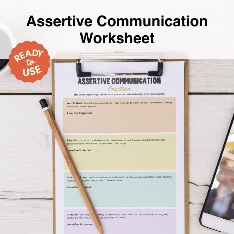 Assertive Communication Worksheet: Fillable, Instant Download ...