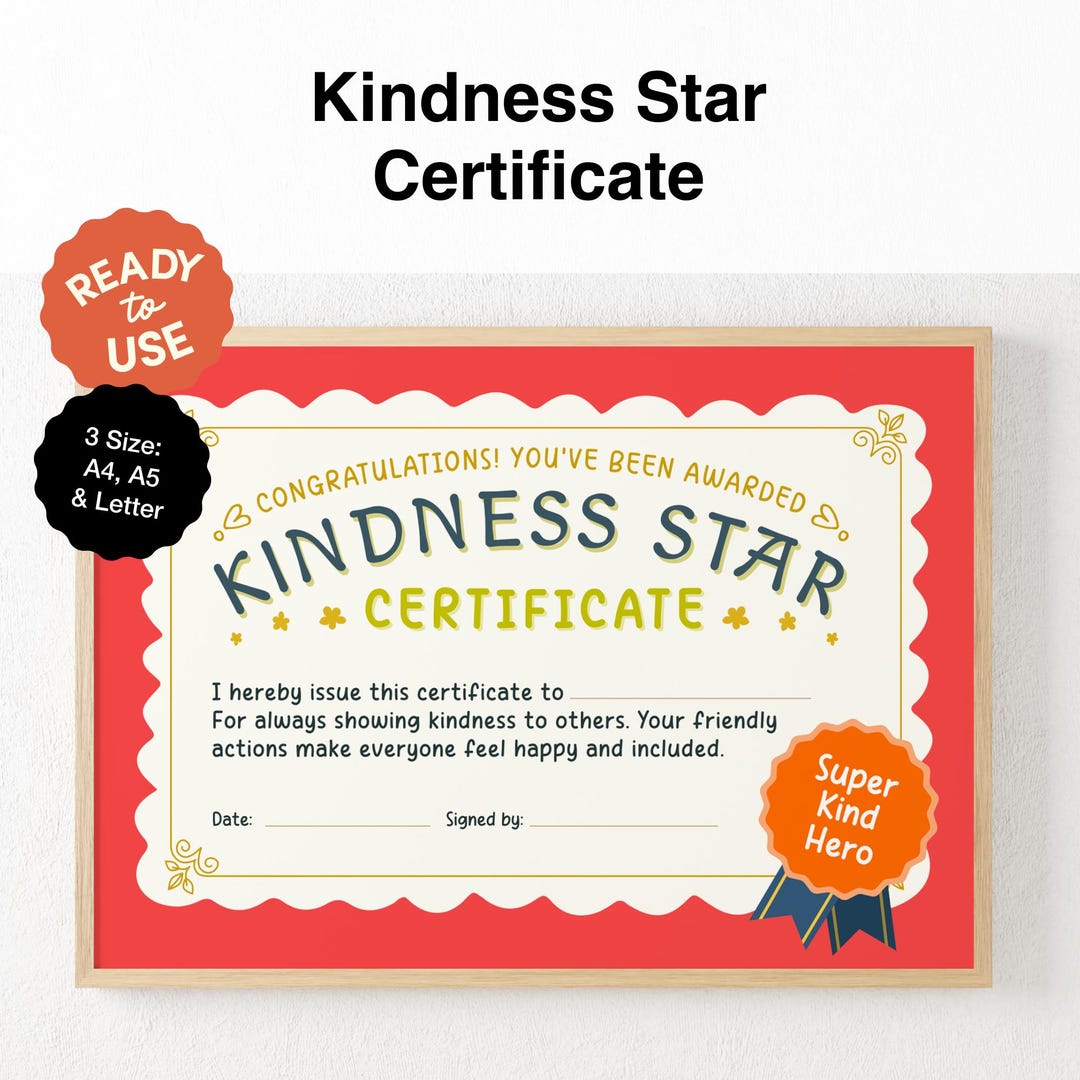 Kindness Star Certificate of Achievement | Kindness Award | Classroom ...