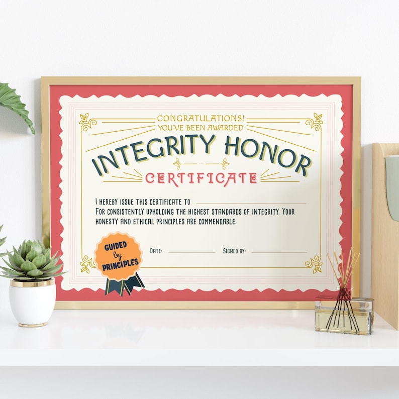 Certificate of Achievement for Integrity Honor Integrity Recognition ...
