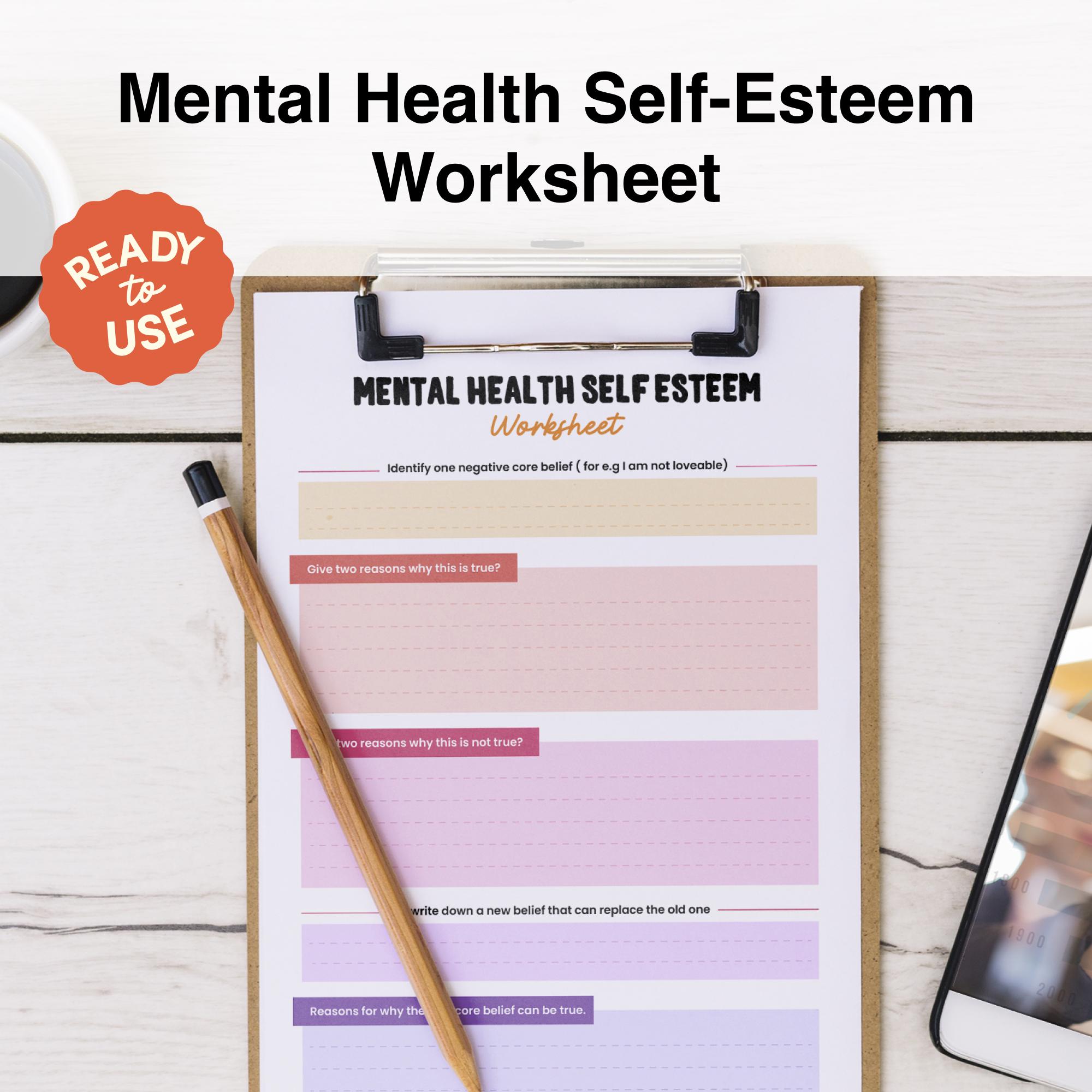 Mental Health Self-esteem Worksheet | Printable & Fillable CBT Resource ...