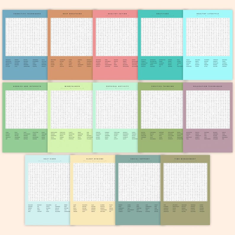 Stress Management Word Search Puzzles: CBT & DBT Therapy Activities ...