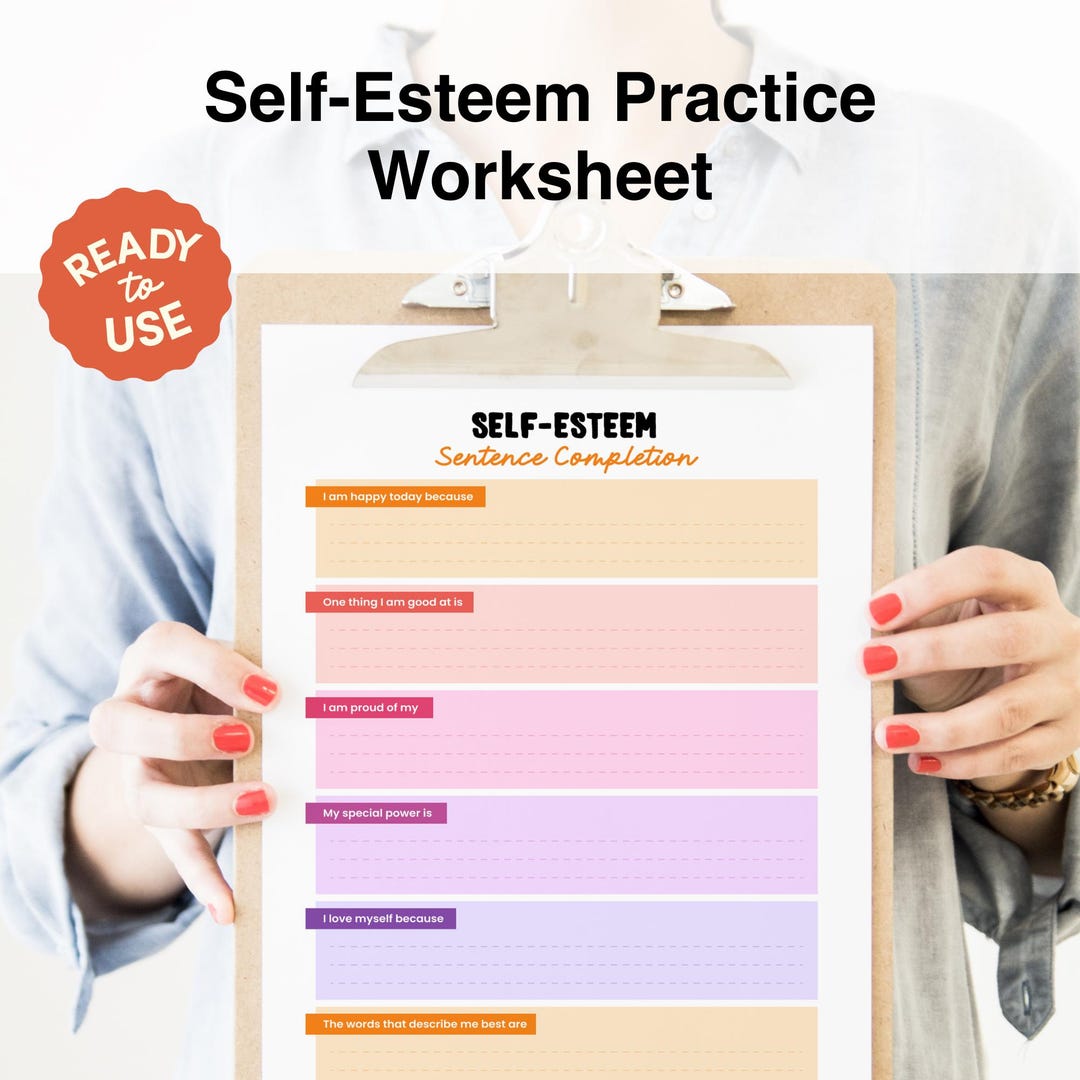 Self-esteem Practice Worksheet: Fillable, Instant Download & Printable ...