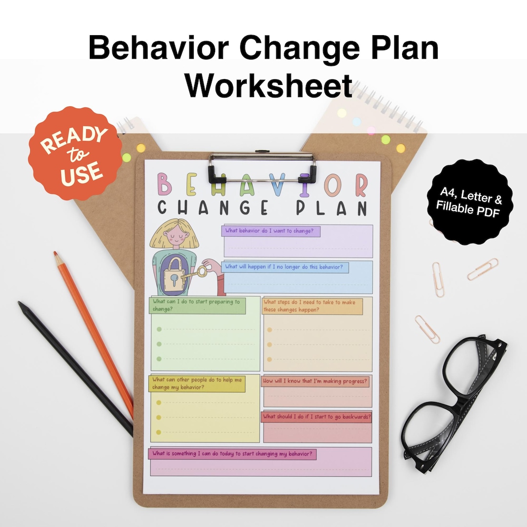 Behavior Change Plan Worksheet: CBT Therapy & Habit Shift (printable ...