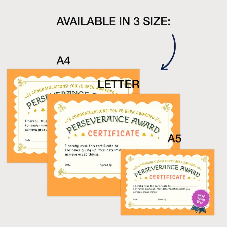 Perseverance Certificate of Achievement | Perseverance Classroom Award ...