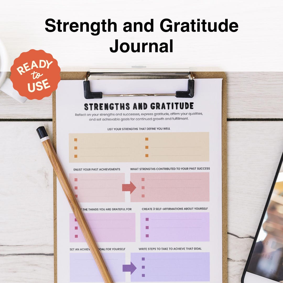 Gratitude and Strength Journal | Interactive Printable Worksheet | CBT ...