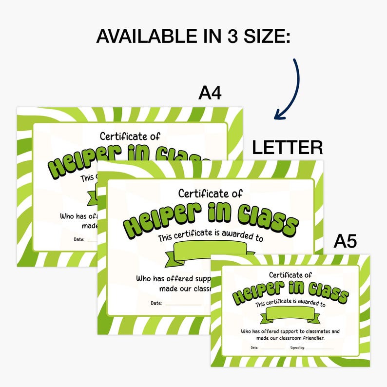 Helper in Class Certificate of Achievement | Student Kindness ...