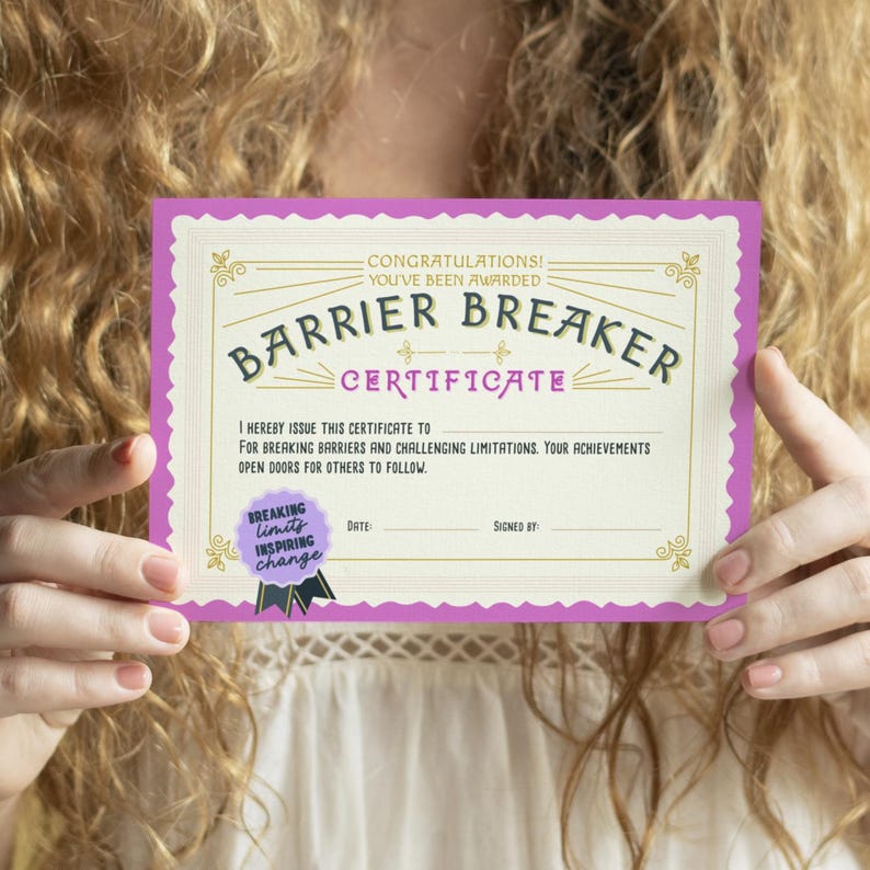 Barrier Breaker Certificate of Achievement | Instant Download and ...